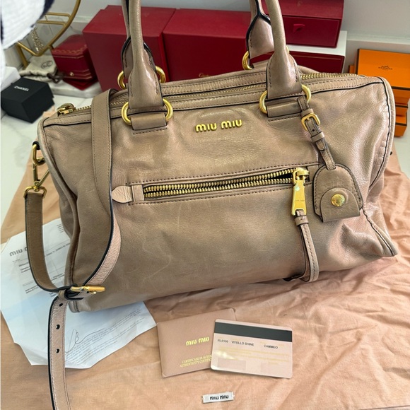 Miu Miu | Bags | Authentic Miu Miu Cammeo Vitello Shine Leather Large Shopping Tote | Poshmark